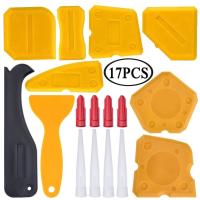 China 17 Pieces Caulking Tool Kit Silicone Sealant Finishing Tool Grout Scraper Caulk Remover and Caulk Nozzle for sale