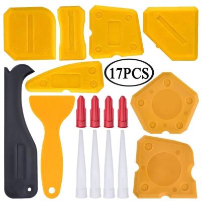 China 17 Pieces Caulking Tool Kit Silicone Sealant Finishing Tool Grout Scraper Caulk Remover and Caulk Nozzle for sale