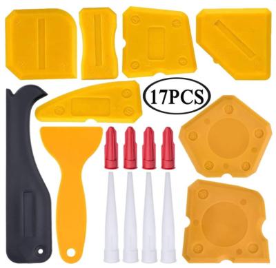 China Popular 17 Pieces Caulking Tool Kit Silicone Sealant Finishing Tool Grout Scraper Caulk Remover and Caulk Nozzle for sale