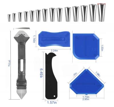 China 6 in 1 Silicone Reusable Caulking Tools Sealant Finishing Grout Scraper 14Pcs Caulk Nozzle Applicator Finisher Kit for sale