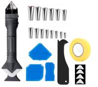 China 6 in 1 Silicone Reusable Caulking Tools Sealant Finishing Grout Scraper 14Pcs Caulk Nozzle Applicator Finisher Kit for sale