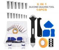 China 6 in 1 Silicone Reusable Caulking Tools Sealant Finishing Grout Scraper 14Pcs Caulk Nozzle Applicator Finisher Kit for sale
