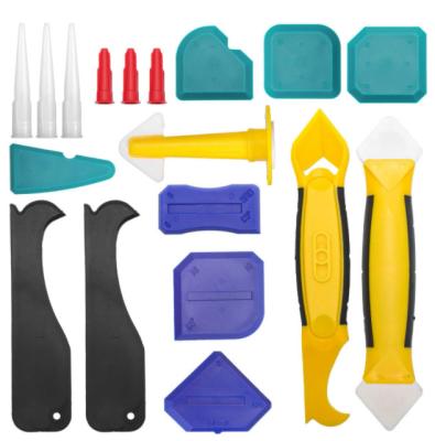 China 18 Pcs Caulking Tool Kit 3 in 1 Silicone Sealant Finishing Tool Grout Scraper Remover Caulk Nozzle Caps for sale