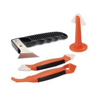 China 3pcs Orange Silicone Spatulas & Caulking Nozzle and 1 Black Caulk Remover Glass Glue Angle Scraper for sale