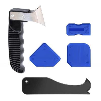 China 5pcs/ set Blue Silicone Spatulas and Stainless Steelhead Black Caulk Remover Glass Glue Angle Scraper for sale