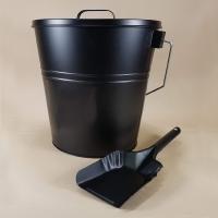China Alloy Steel Metal Dent Flat Black Fireplace Ash Bucket With Shovel And Lid for sale