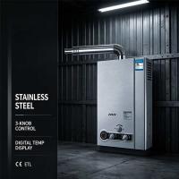 China Brushed Stainless Steel Flue Gas Water Heater 12L LED Display Wall Mounted for sale