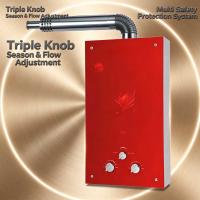 China Red Tempered Glass Flue Gas Water Heater 12 Liter Wall Mounted Gas Water Heater for sale