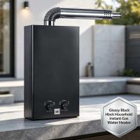 China Indoor Wall Mounted Tankless Gas Water Heater 12L LPG Propane Water Heater Black Panel for sale