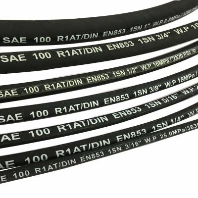 China DIN EN853 1SN Steel Wire Braided Rubber Hose for Biodegradable Hydraulic Oil 1/4 to 2 Inch for sale