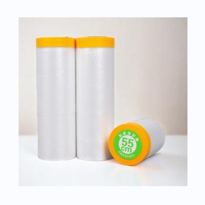 China HDPE Plastic Protection Masking Film with Tape for Painting Single Sided Adhesive 50m Roll for sale