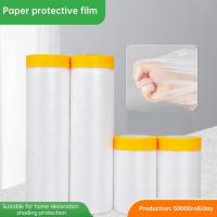 China HDPE Plastic Protection Masking Film with Tape for Painting Single Sided Adhesive 50m Roll for sale