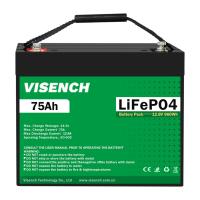 China Visench 5000 Deep Cycle 12V 75Ah Lithium Iron Phosphate Battery Lifepo4 Battery For Campers Rv Solar Energy System for sale