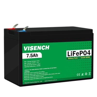 China Visench  Deep Cycles 12V 7.5Ah Lifepo4 Rechargeable Lithium Iron Phosphate Battery Pack for sale