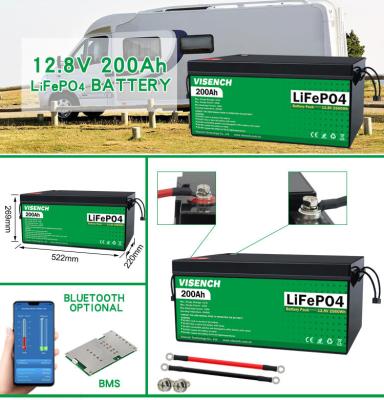 China Visench  Direct factory  12V 24V 100Ah 120Ah 200Ah  Deep 6000 Cycles Solar Lifepo4 Rechargeable energy storage battery for sale