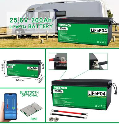 China Visench Direct factory  Lithium 12V 24V 100Ah 120Ah 200Ah Deep 6000 Cycles with BMS for lifepo4 solar battery for sale