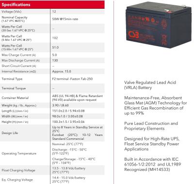 China CSB Battery HRL1250W 12V 50W High Performance Rechargeable Lead-Acid Dry Gel Batteries for Electric Power for sale