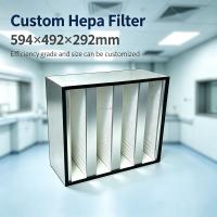 China Customized H13 H14 V-Bank HEPA Filter with Galvanized Frame for Cleanroom HVAC System 594x492x292mm for sale