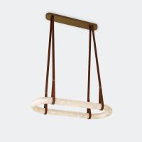 China Dimmable Alabaster Hanging Light 100V - 277V Oval Linear Chandelier With Leather for sale