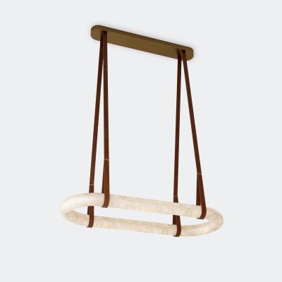 China Dimmable Alabaster Hanging Light 100V - 277V Oval Linear Chandelier With Leather for sale