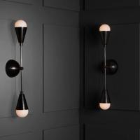 China Modern Nordic Brass Cast Ceramic Lampshade Wall Lamp for Living Room Bedroom Hotel Bedside Linear Triad Sconce for sale