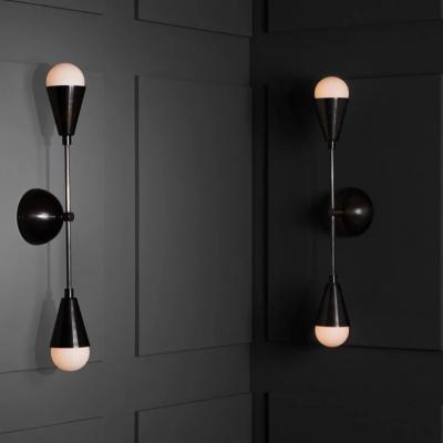 China Modern Nordic Brass Cast Ceramic Lampshade Wall Lamp for Living Room Bedroom Hotel Bedside Linear Triad Sconce for sale