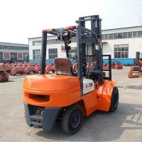 China Duplex Mast 3m 3.5 Ton Diesel Forklift Truck Double Front Wheels Orange for sale
