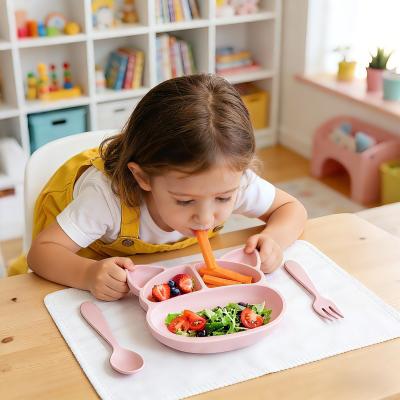 China Silicone Baby Tableware Set Colorful Fox Plate Toddler Feeding Tableware Anti Spill Stain Resistant Mealtime Dish for sale