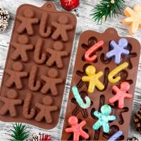 China Cake Tools Silicone Moulds Food Grade Eco Friendly 3D Gingerbread Man Chocolate Mold Rectangle Christmas Cartoon Kitchen Baking DIY Halloween Set for sale