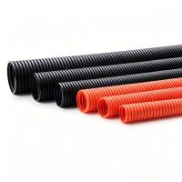 China Flame Retardant PA PP Perforated Corrugated Pipe, Corrosion Resistant Solid Drainage Tube, Black for sale
