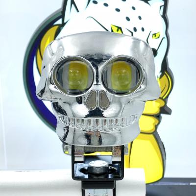 China Silver Skull Style White Yellow 2 LED Motorcycle Exterior Spotlights for sale