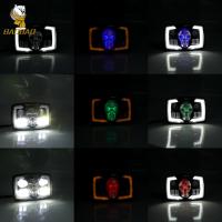 China 4 Inch Skull LED Headlight White Yellow Green Ring For Harley Davidson for sale