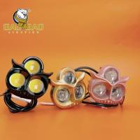 China Owl Light 3 Eyes White Yellow Dual Color Flash Plastic Iron Aluminum LED Fog Light Headlamp For Motor for sale