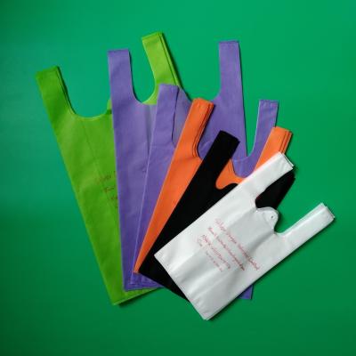 China Non woven vest shopping bag in green color,  32+14x60cm,100% virgin, eco-friendly for sale