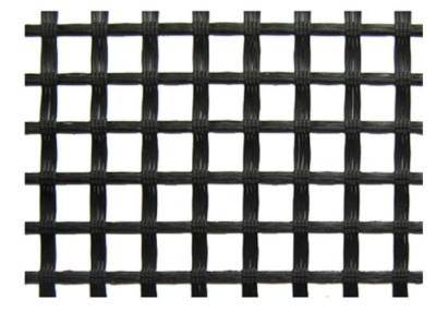 China Warp Knitted Polyester Geogrid Black 80 kN/m Strength for Runway and Railway Foundation Reinforcement for sale