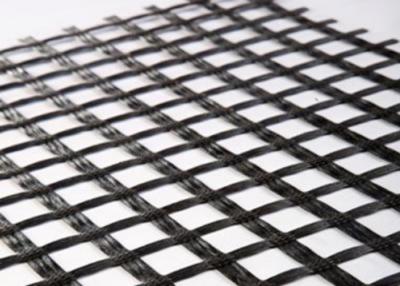 China 80KN/M Black Fiberglass Geogrid with 25.4mm Grid for Soil Reinforcement and Retaining Walls for sale