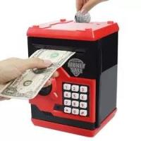China Kids ABS ATM Piggy Bank Red Black Coin Coupon Saver 200ml Capacity for sale