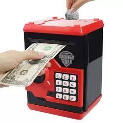 China Kids ABS ATM Piggy Bank Red Black Coin Coupon Saver 200ml Capacity for sale