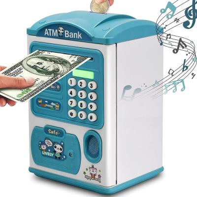 China Kids Educational ATM Piggy Bank Blue Electronic Safe with Password and Fingerprint 3 Music for sale