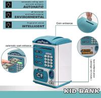 China Kids Educational ATM Piggy Bank Blue Electronic Safe with Password and Fingerprint 3 Music for sale
