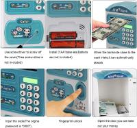 China Kids Educational ATM Piggy Bank Blue Electronic Safe with Password and Fingerprint 3 Music for sale