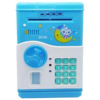 China Kids Electronic ATM Piggy Bank Blue 3+ Password Lock Simulated Fingerprint Scanner Coin Note Deposit for sale