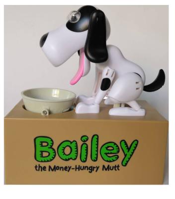 China Kingda Battery Operated Dog Coin Bank Toy 380g ABS Money Piggy Bank 2 AA for sale