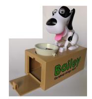 China Kingda Battery Operated Dog Coin Bank Toy 380g ABS Money Piggy Bank 2 AA for sale