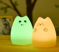 China 3 AAA Tabletop Night Light Lamp  , DC5V Cat Silicone Soft Touch Night Light for sale