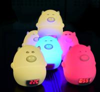 China 7 Colors Silicone Pig Clock Lamp with 1200mAh Rechargeable Battery for sale