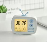China TV Shaped Kids Alarm Clock Multifunctional 316g ABS Silicone Glass Desktop Clock for sale