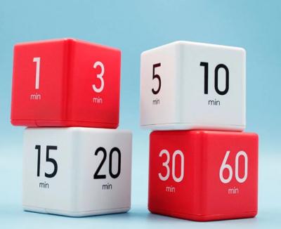 China 6.5cm Cube Kitchen Timer White Red Color Mechanical Timer for Cooking Exercise for sale