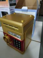 China ABS Material Password Lock Piggy Bank 15x15x20cm for Kids Coin Saving Blue for sale