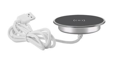 China Qi Standard USB 2.0 Embedded Desktop Wireless Charger 15W Round Black for sale